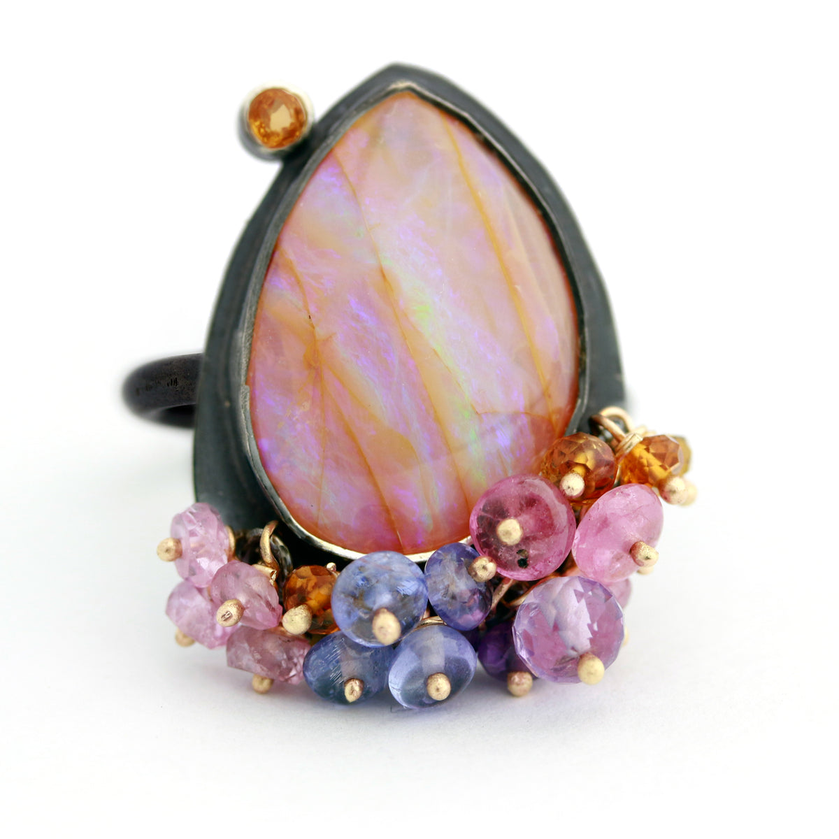 Mango Stripe Opal with Gemstone Fringe. Size 7.– Wendy Stauffer